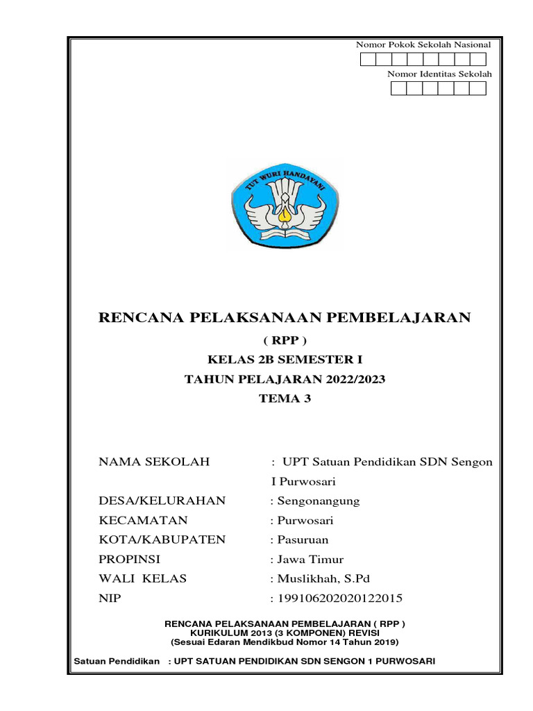RPP 1 Lembar Kelas 2 Tema 3 - OK | PDF