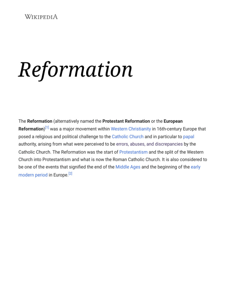 Reformation - Wikipedia | PDF