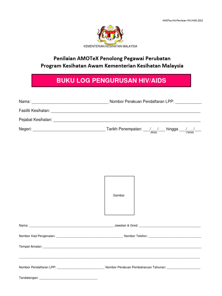 Log Book Amotex (Kaunseling Hiv) Ver.2022 | PDF