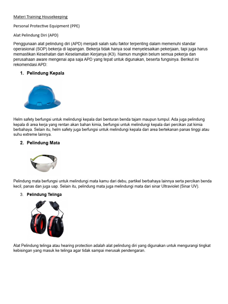 Materi Training Housekeeping PPE | PDF