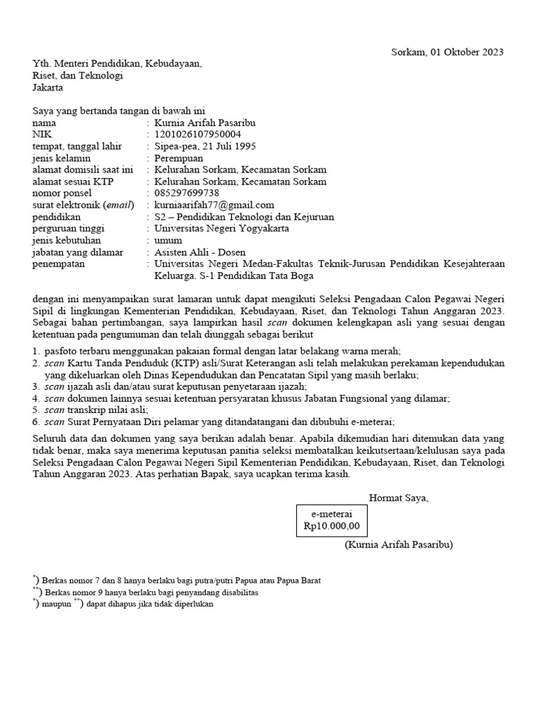Format Surat Lamaran CPNS 2023 | PDF Format Surat Lamaran CPNS 2023 | PDF