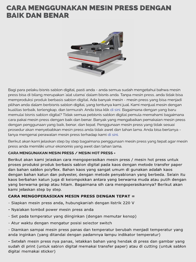 Cara Menggunakan Mesin Press Dengan Baik Dan Benar | PDF