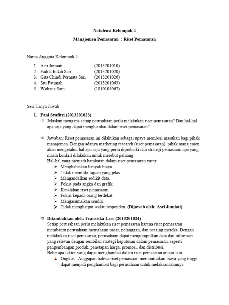 Notulensi Kelompok 4 - Manajemen Pemasaran | PDF