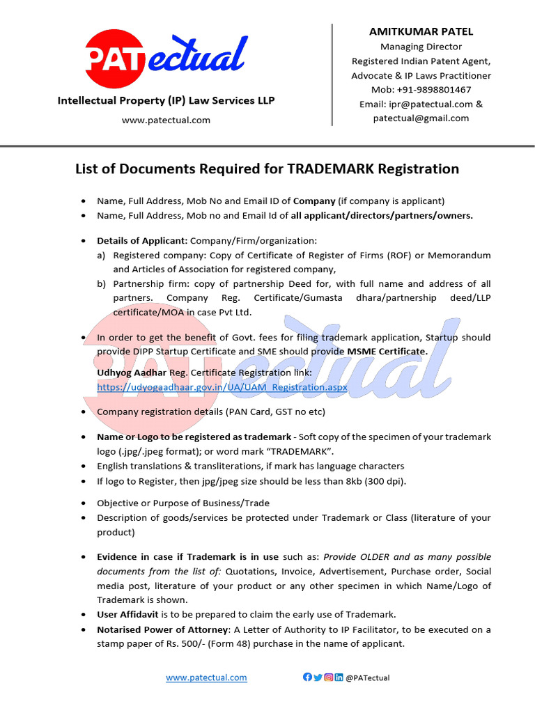 List of Requirements For TRADEMARK | PDF