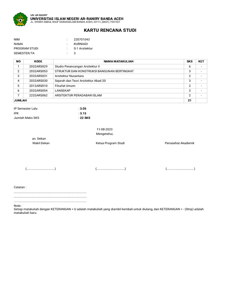 Kartu Rencana Studi | PDF