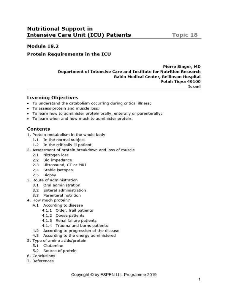 Nutritional Support in Intensive Care Unit (ICU) Patients | PDF