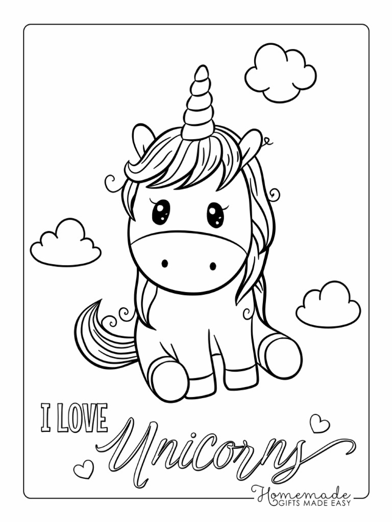 Unicorn Coloring Pages Cute Kawaii Baby Unicorn Clouds | PDF