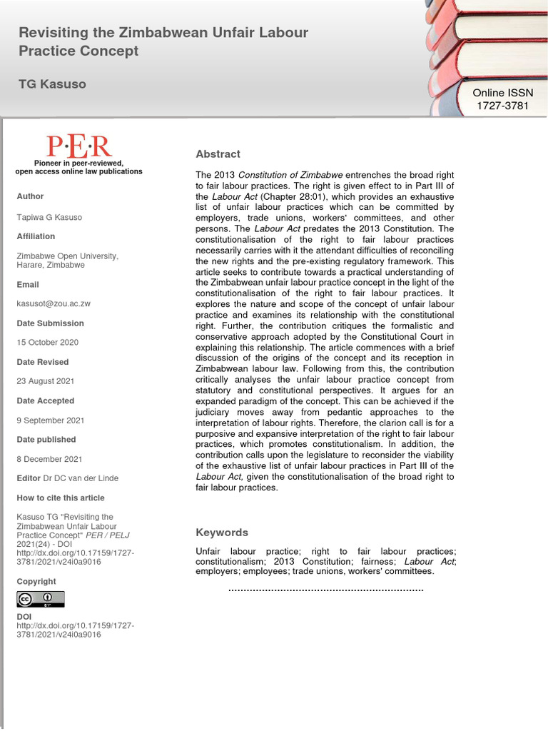 Revisiting - The - Zimbabwean - Unfair - Labour Paper | PDF | Law