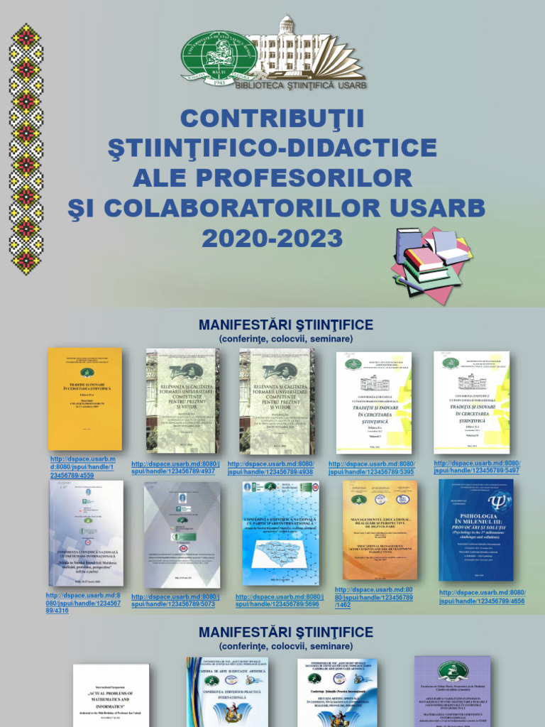Contribuţii Ştiinţifico-Didactice Ale Profesorilor Şi Colaboratorilor Usarb 2020-2023 | PDF