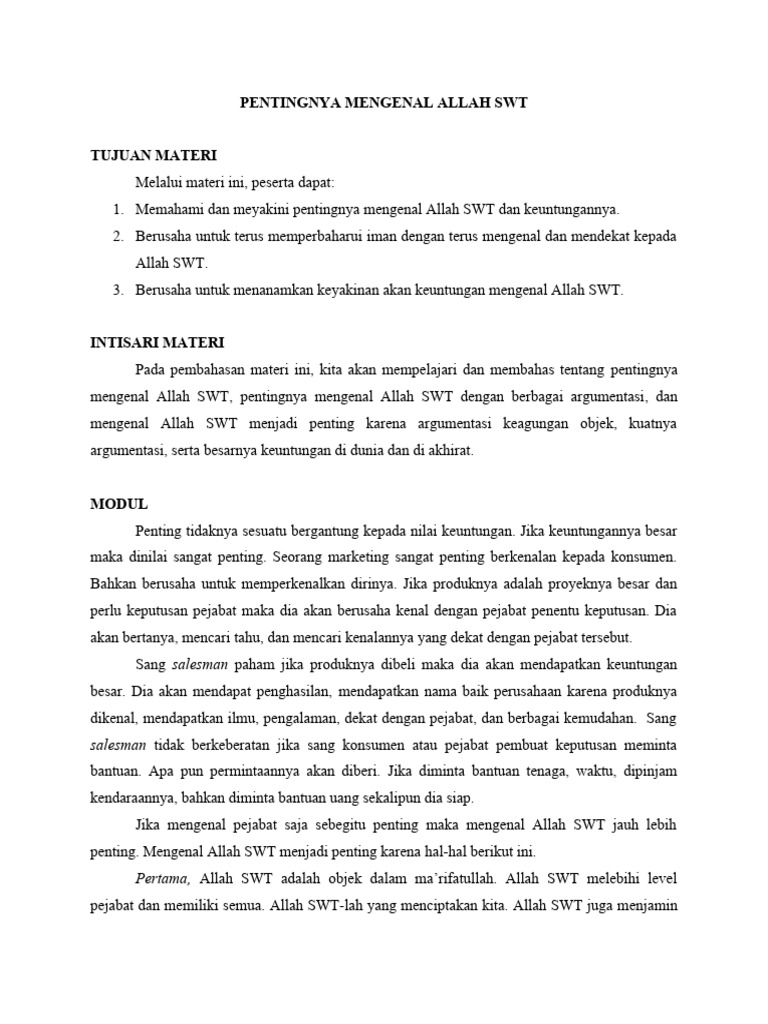 Pentingnya Mengenal Allah SWT | PDF