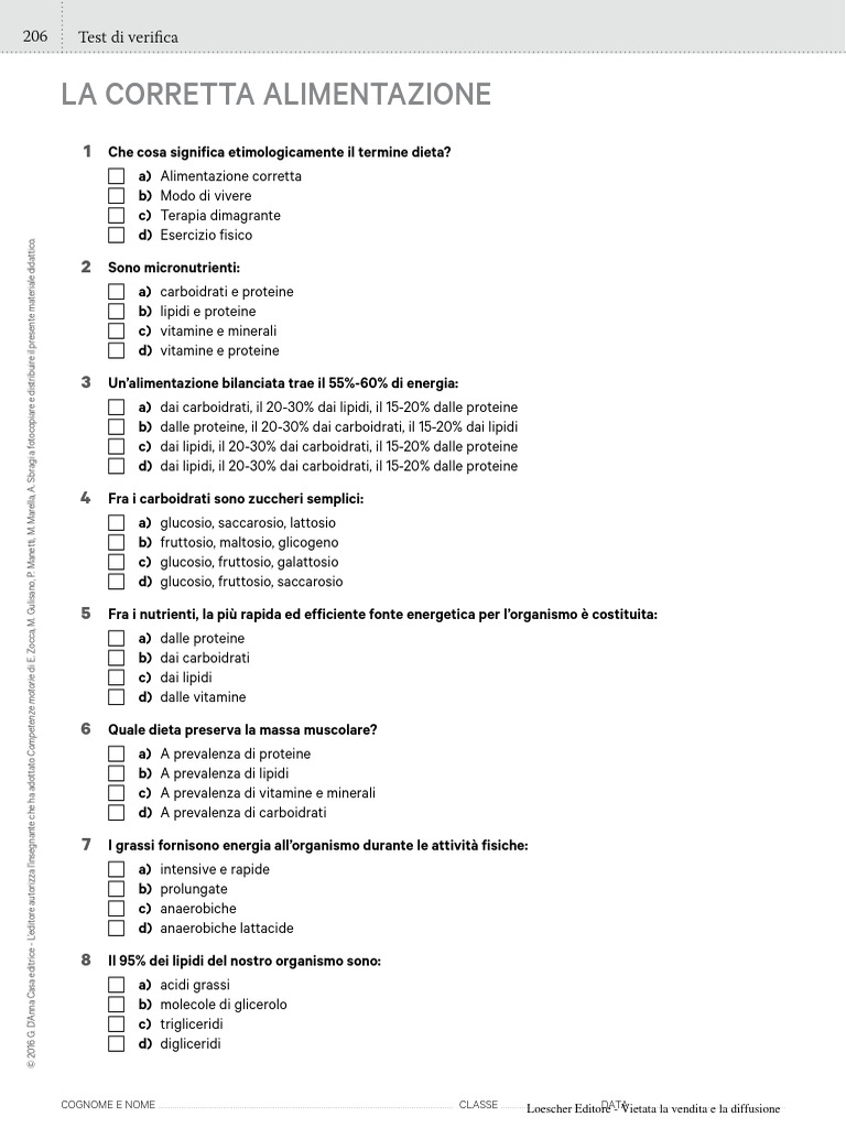 La corretta alimentazione - Test (1) | PDF