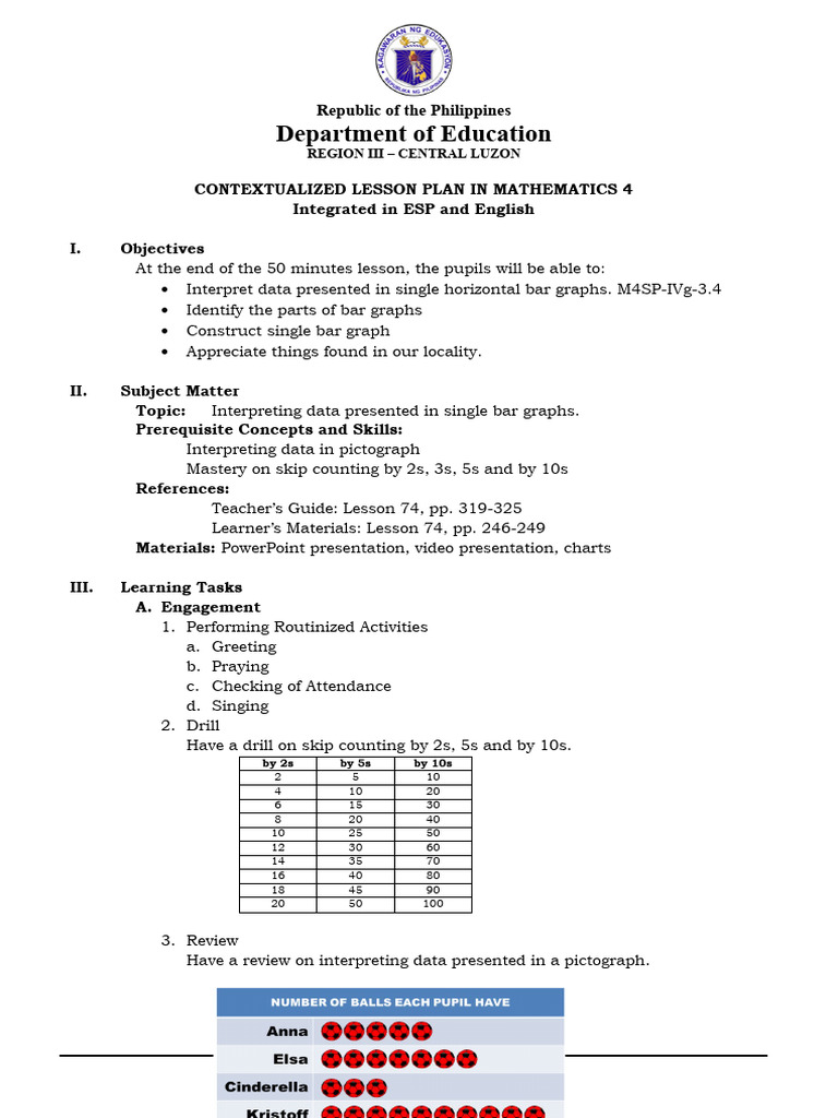 LESSON PLAN in MATH4 Interpret Data Presented in Single Bar Graphs | PDF