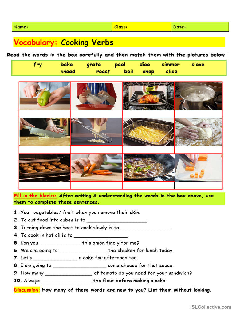Vocabulary - Cooking Verbs | PDF | Cooking, Food & Wine | Language Arts ...