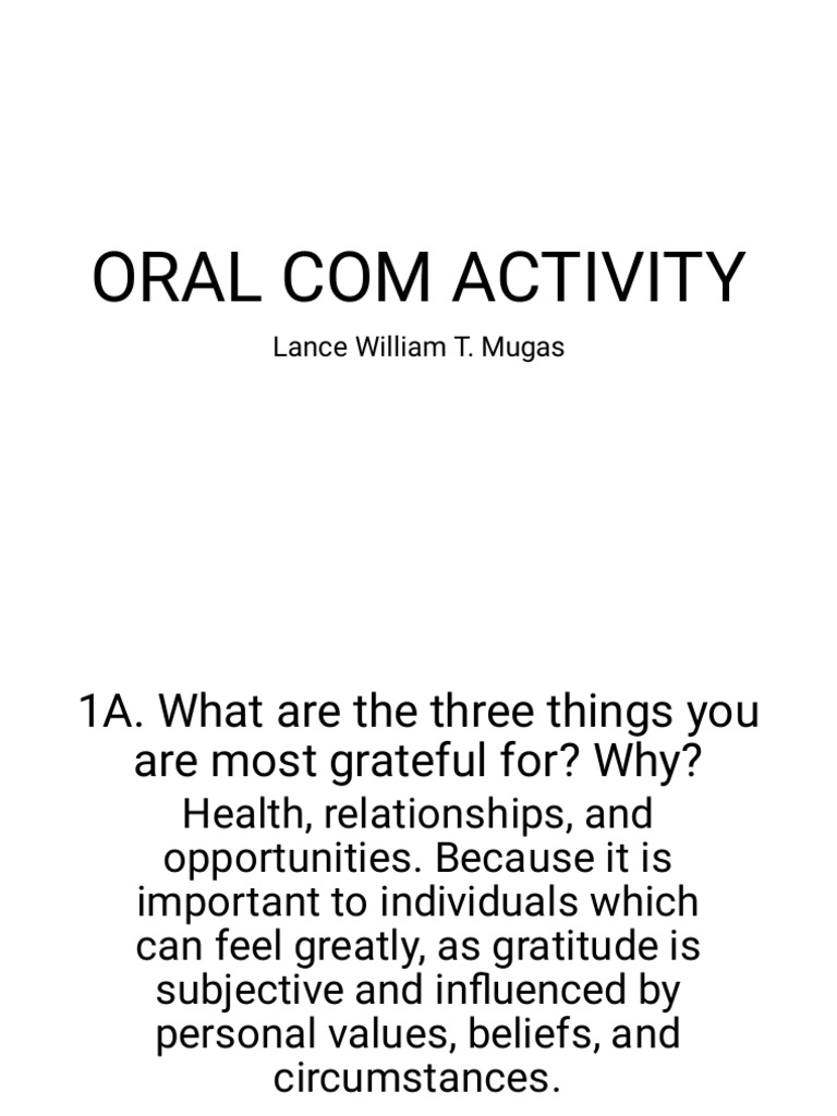 ORAL COM INDIVIDUAL SEATWORK | PDF