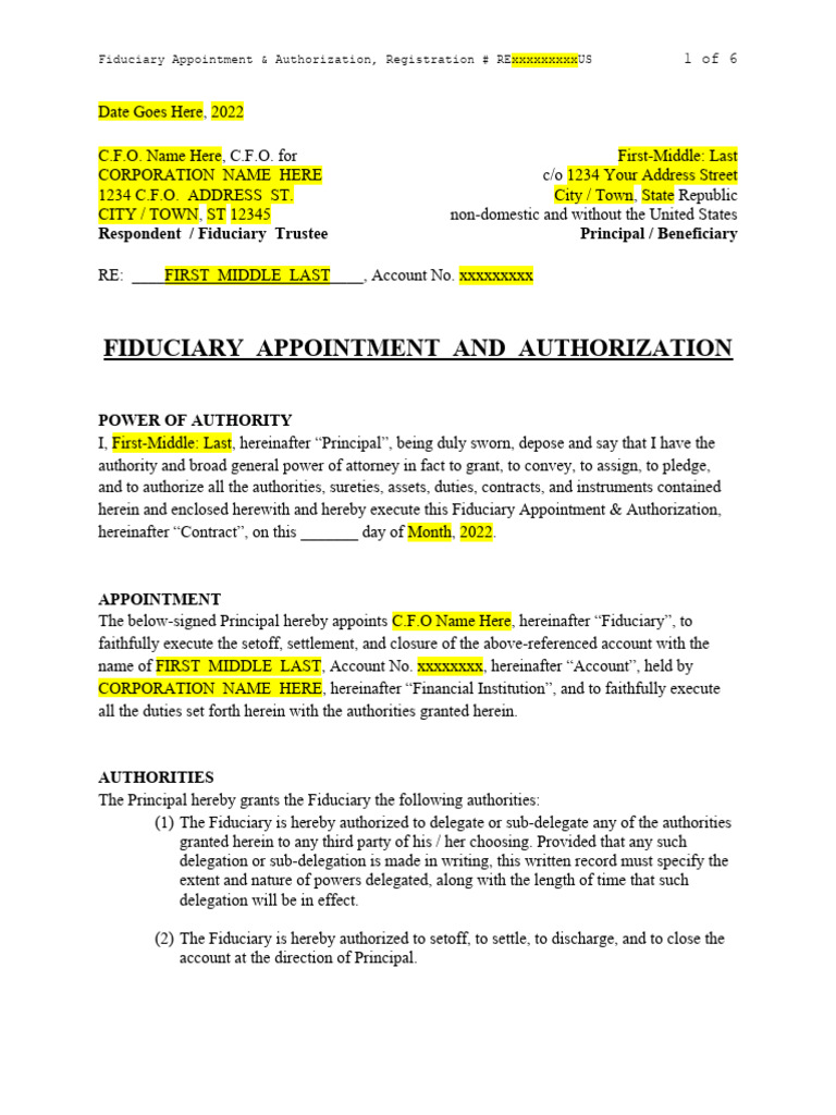 Fiduciary Appointment Template | PDF