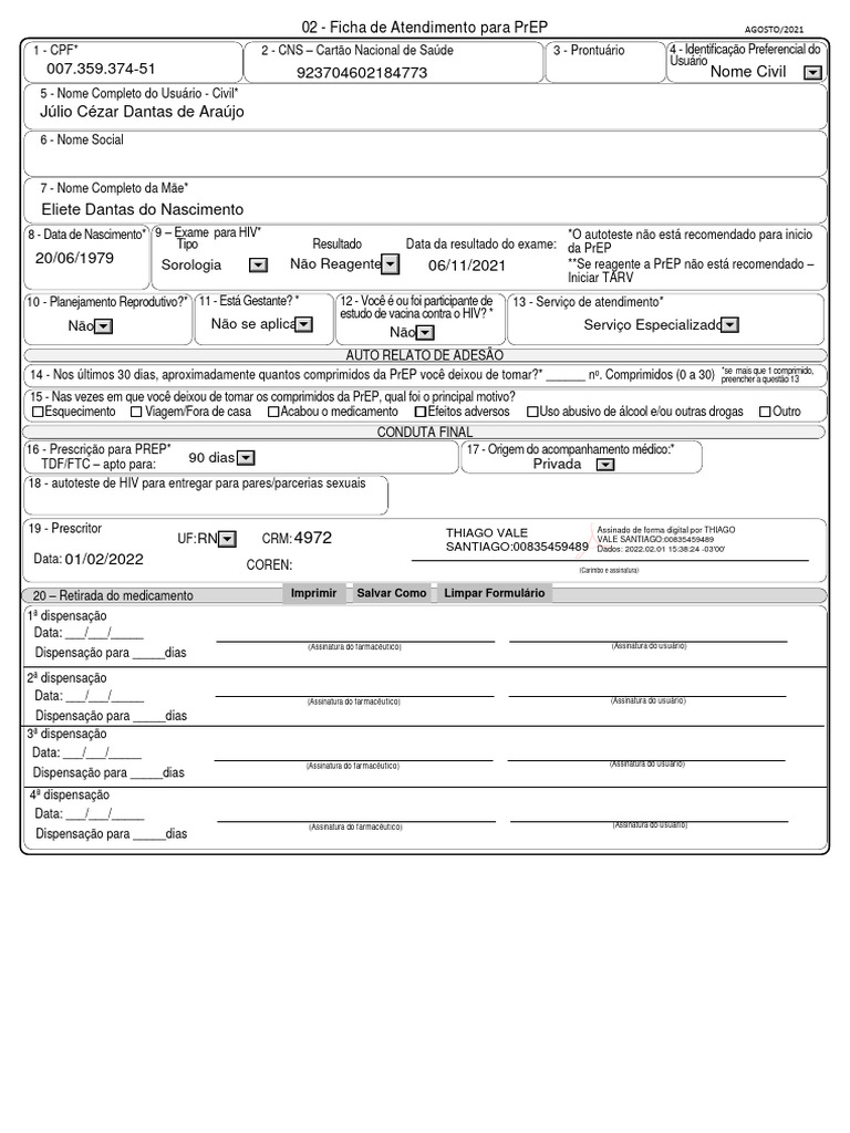 Ficha de Atendimento para PrEP 2025 | PDF