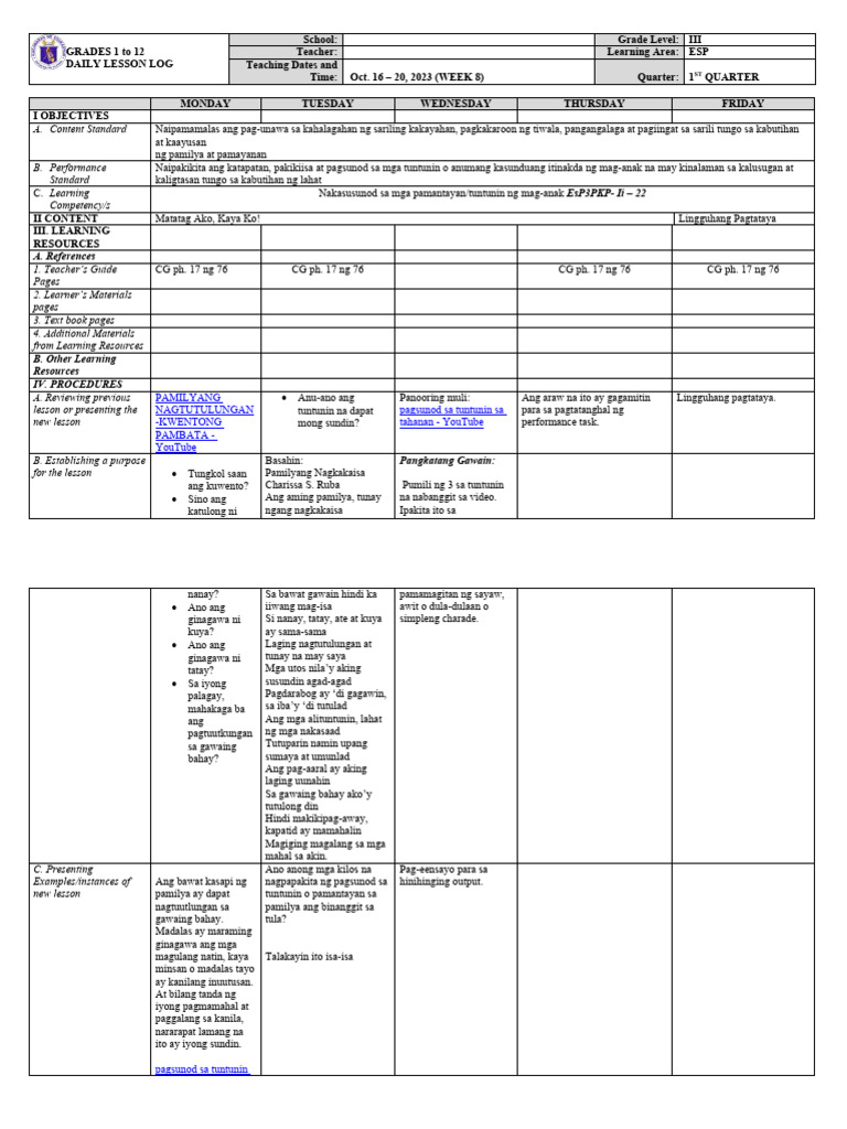 DLL - Esp 3 - Q1 - W8 | PDF