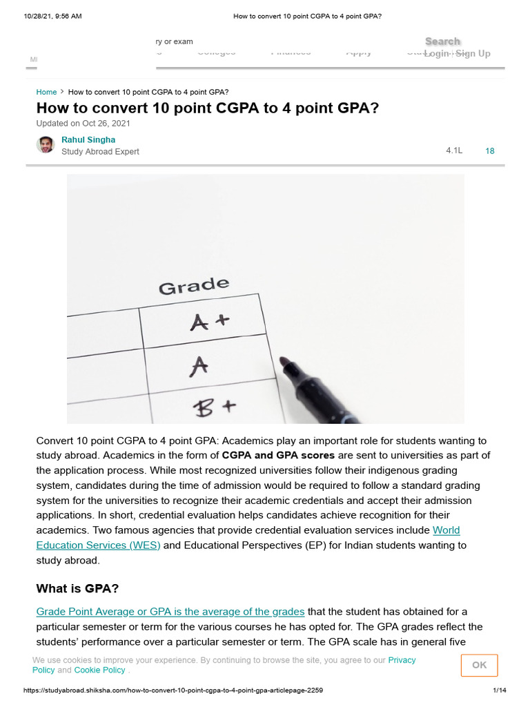 How To Convert 10 Point CGPA To 4 Point GPA | PDF