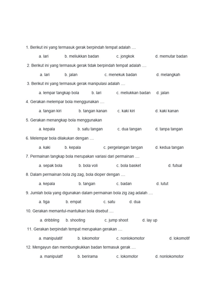 Soal UTS PJOK Ikm Kelas IV SD | PDF