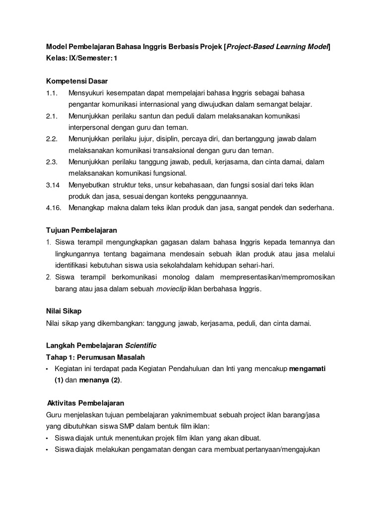 Contoh RPP PJBL | PDF