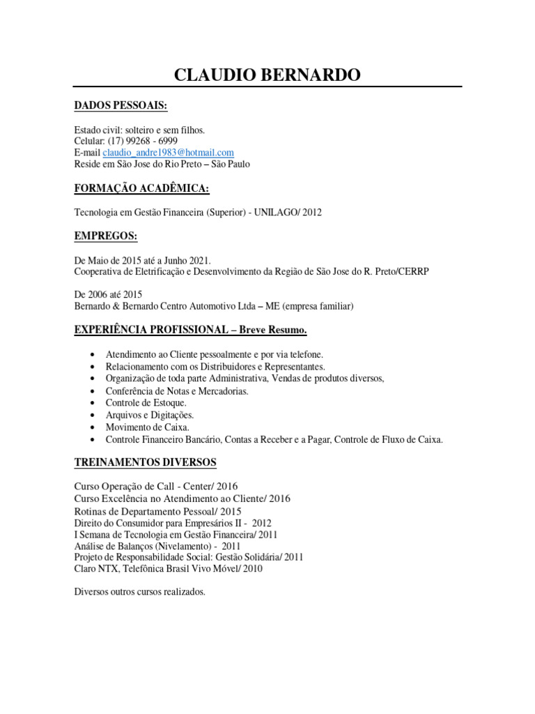 Curriculo Claudio Bernardo | PDF