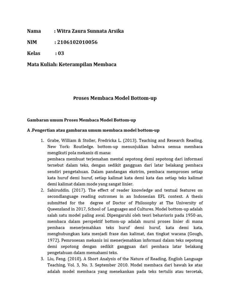 Proses Membaca Model Bottom-Up | PDF