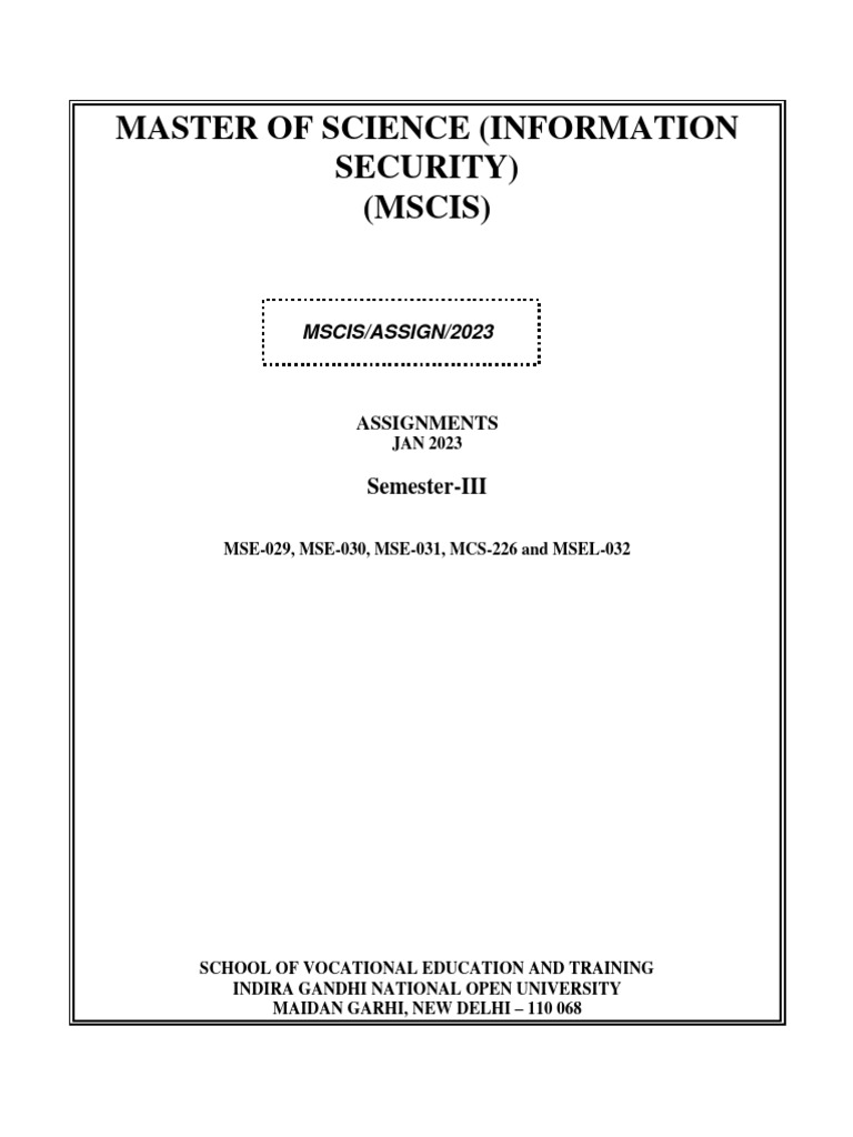 Assignment For Master Of Science Information Security Mscis Jan