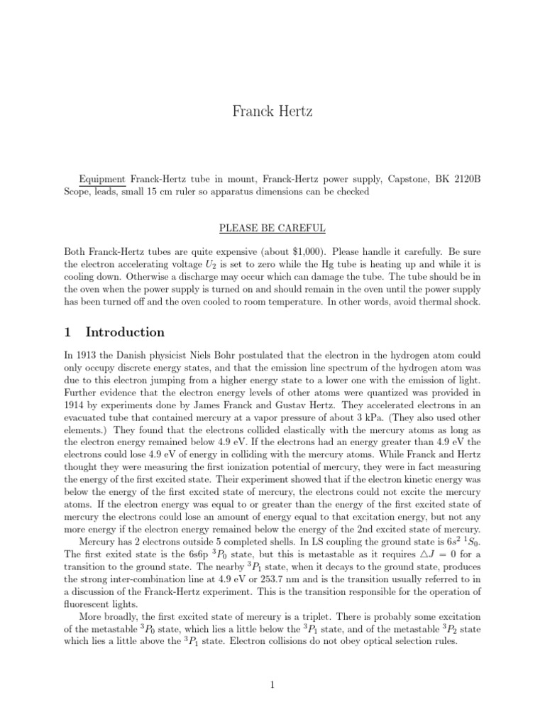 Franck Hertz Phys | PDF | Vacuum Tube | Physical Chemistry