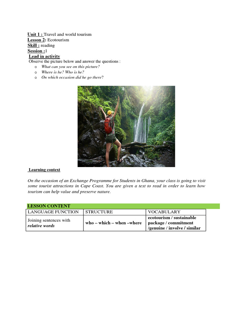 Ecotourism Reading Lesson | PDF | Foreign Language Studies | Science ...