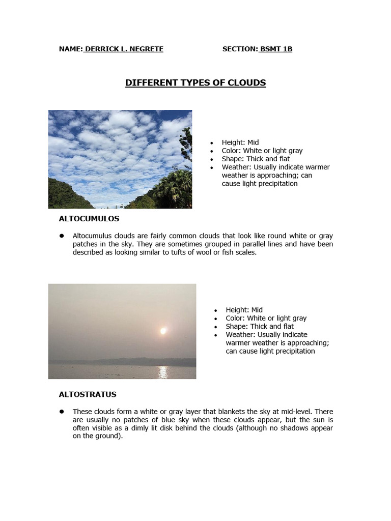 Different Types of Clouds | PDF | Cloud | Sky