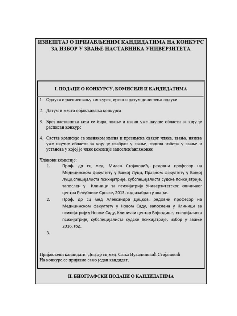 Izbor U Zvanje Obrazac | PDF