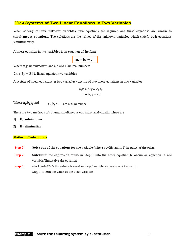 1.4 Part1 _simultaneous equation two variables | PDF | Equations ...