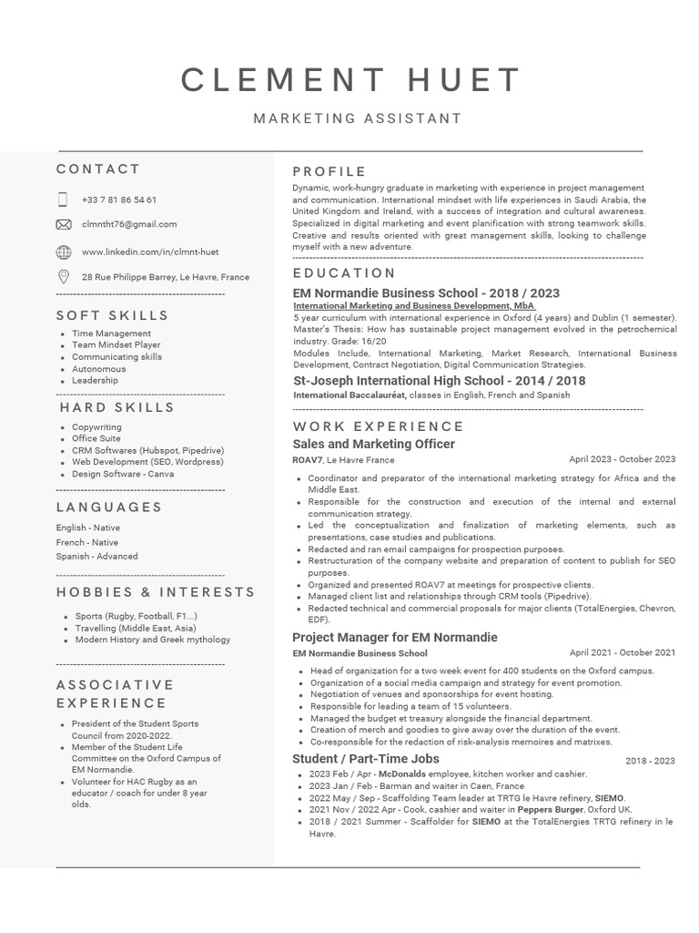 CV - Clement HUET | PDF | Career & Growth