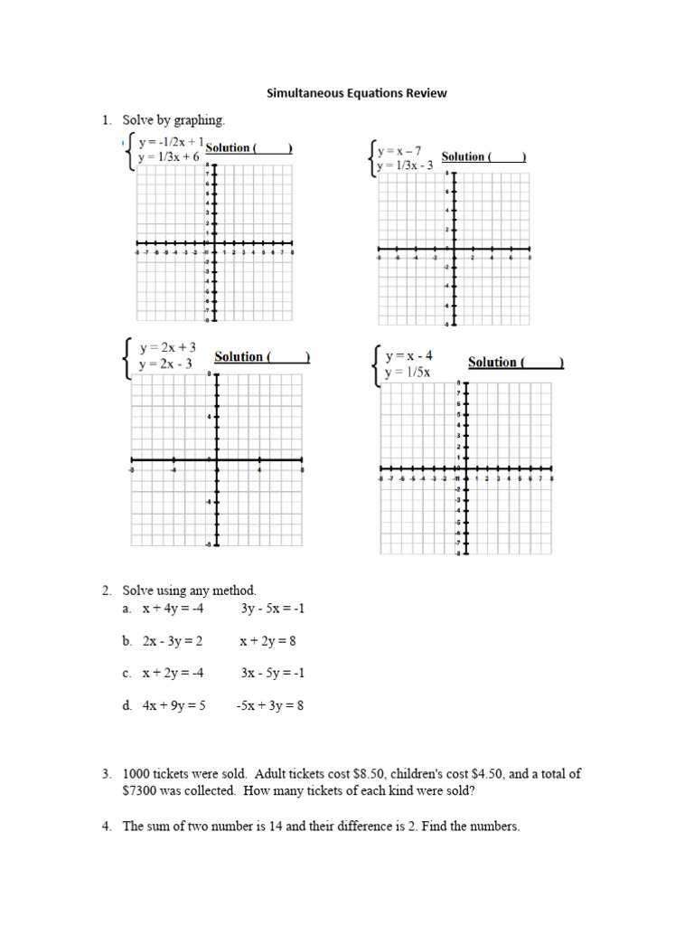 Simultaneous Equations Review | PDF