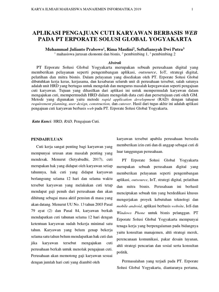 Cuti Karyawan Berbasis Web | PDF
