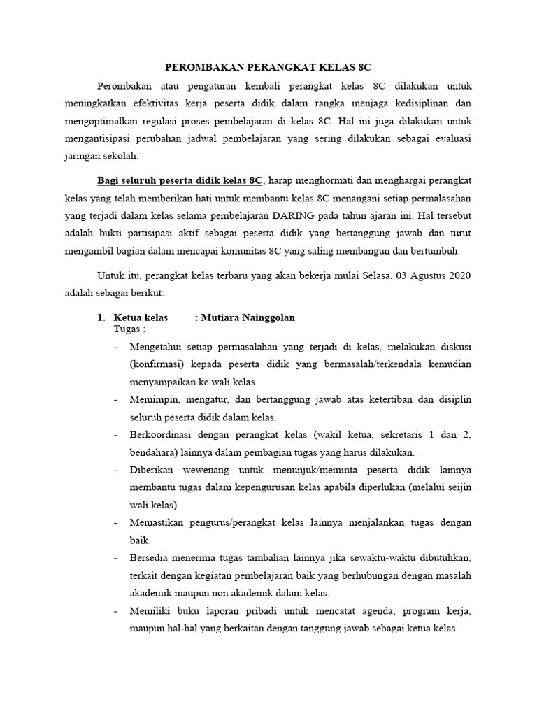 Perangkat Kelas 8C.. | PDF