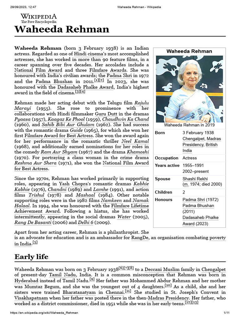 Waheeda Rehman: Iconic Indian Actress | PDF