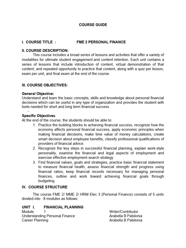 Personal Finance Course Overview | PDF | Cost Of Living | Present Value