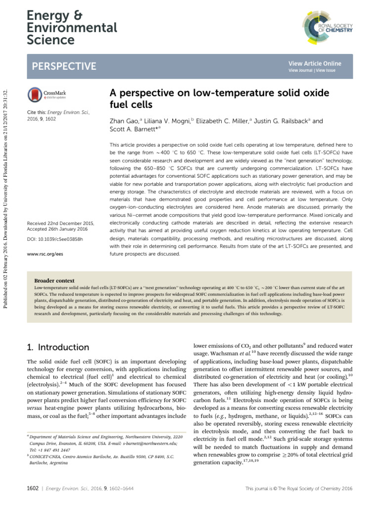 A Perspective On Low-Temperature SOFC | PDF