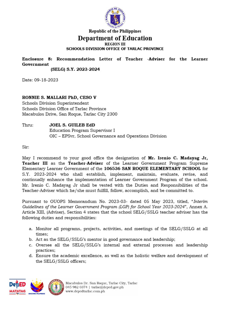 Selg Adviser Recommendation | PDF