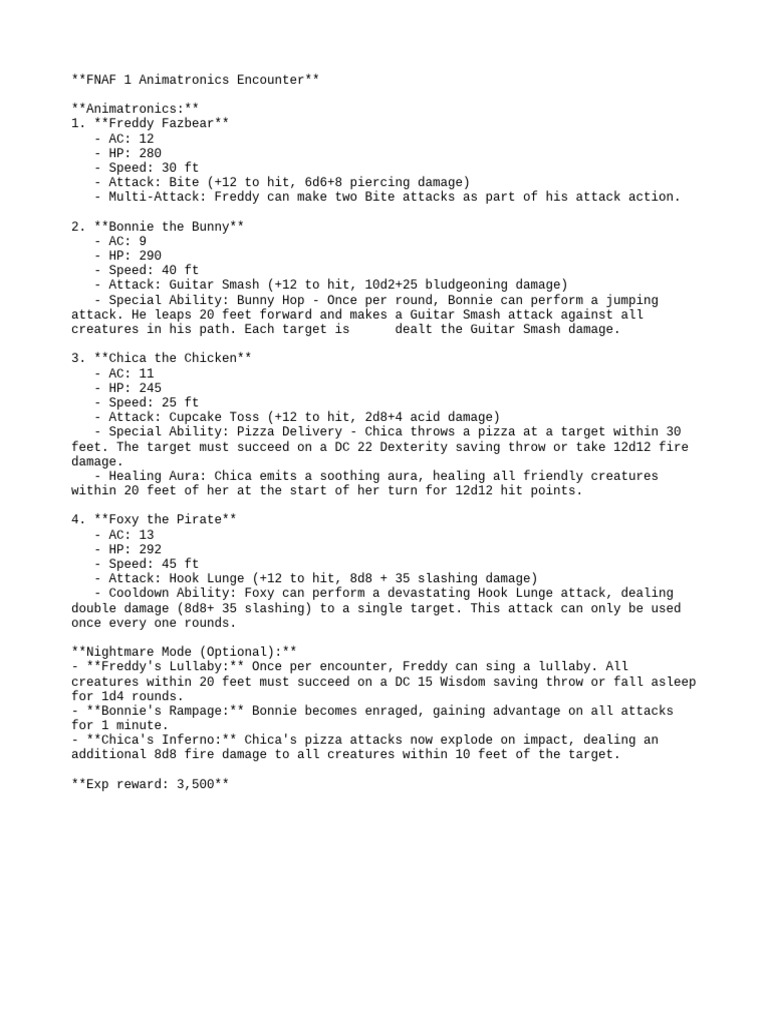 FNAF 1 Animatronics Encounter | PDF