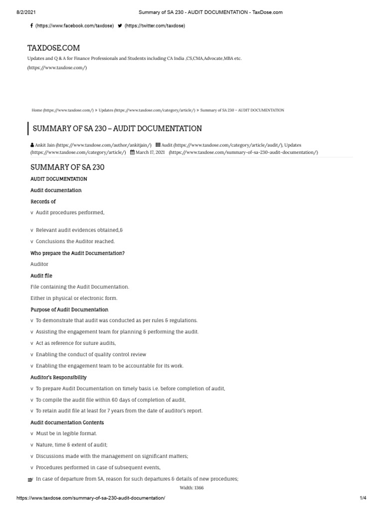 SA 230 Audit Documentation Overview | PDF | Finance & Money Management