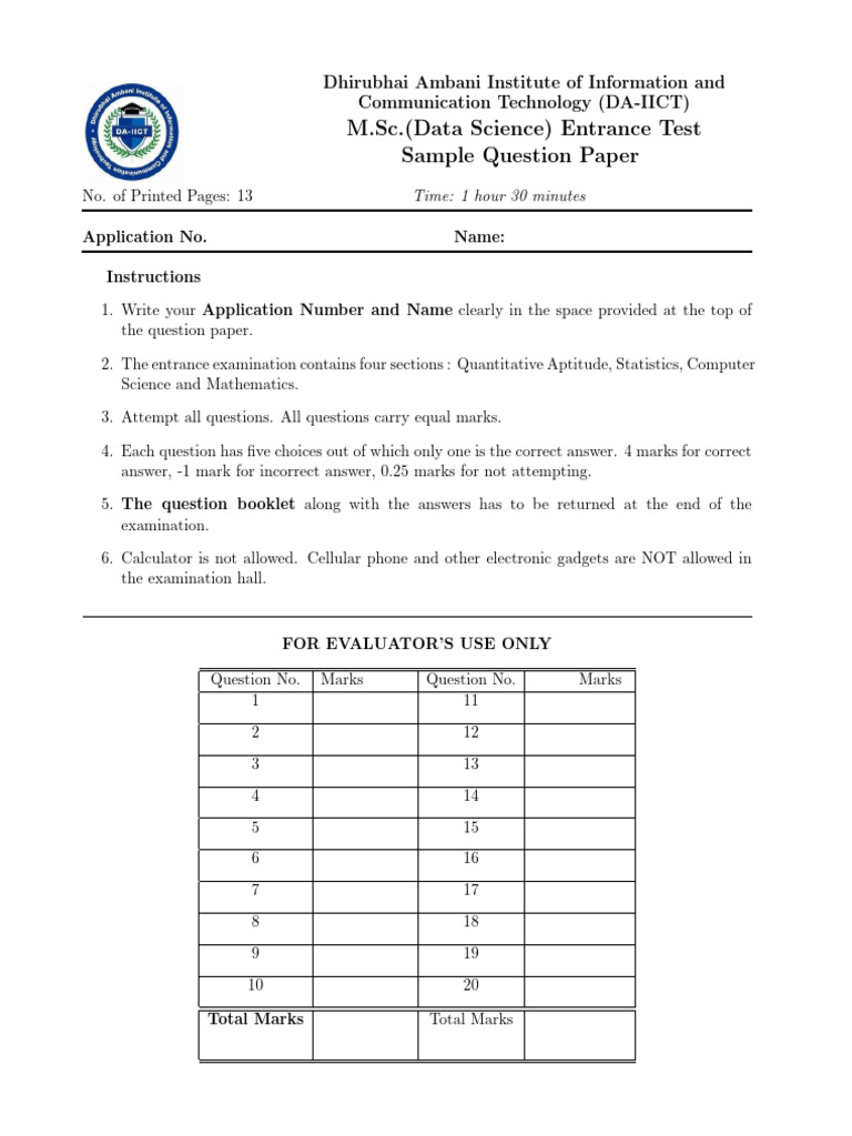 MSC DS - Sample Paper | PDF