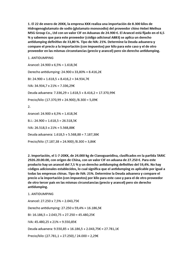 Actividades Cálculo Arancel | PDF | aduana | Gobierno