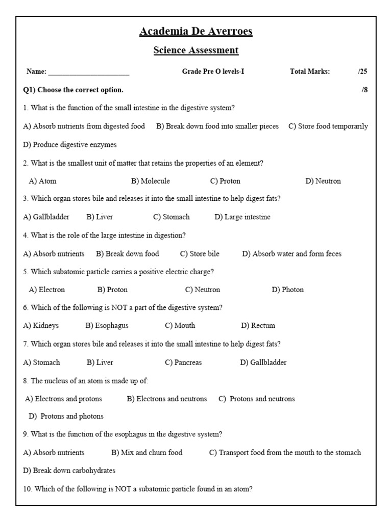 Grade 6 Assessment | PDF | Human Digestive System | Digestion