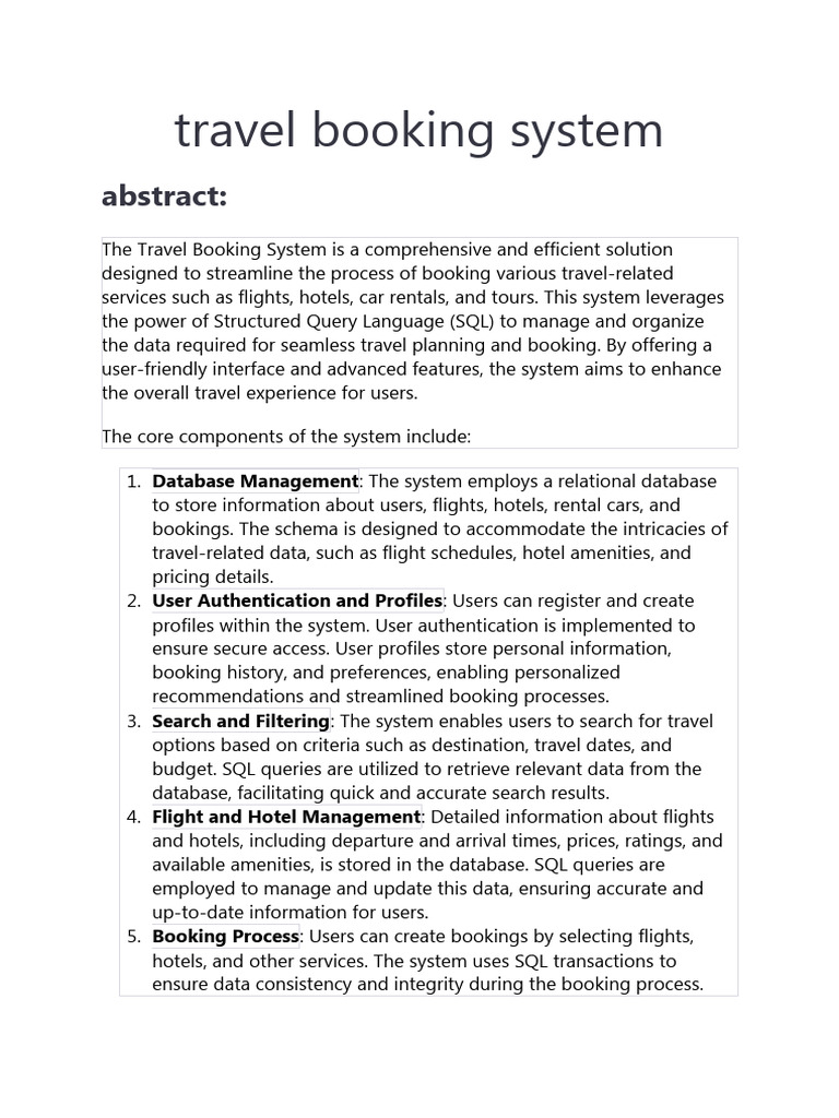 Travel Booking System | PDF | Databases | Sql
