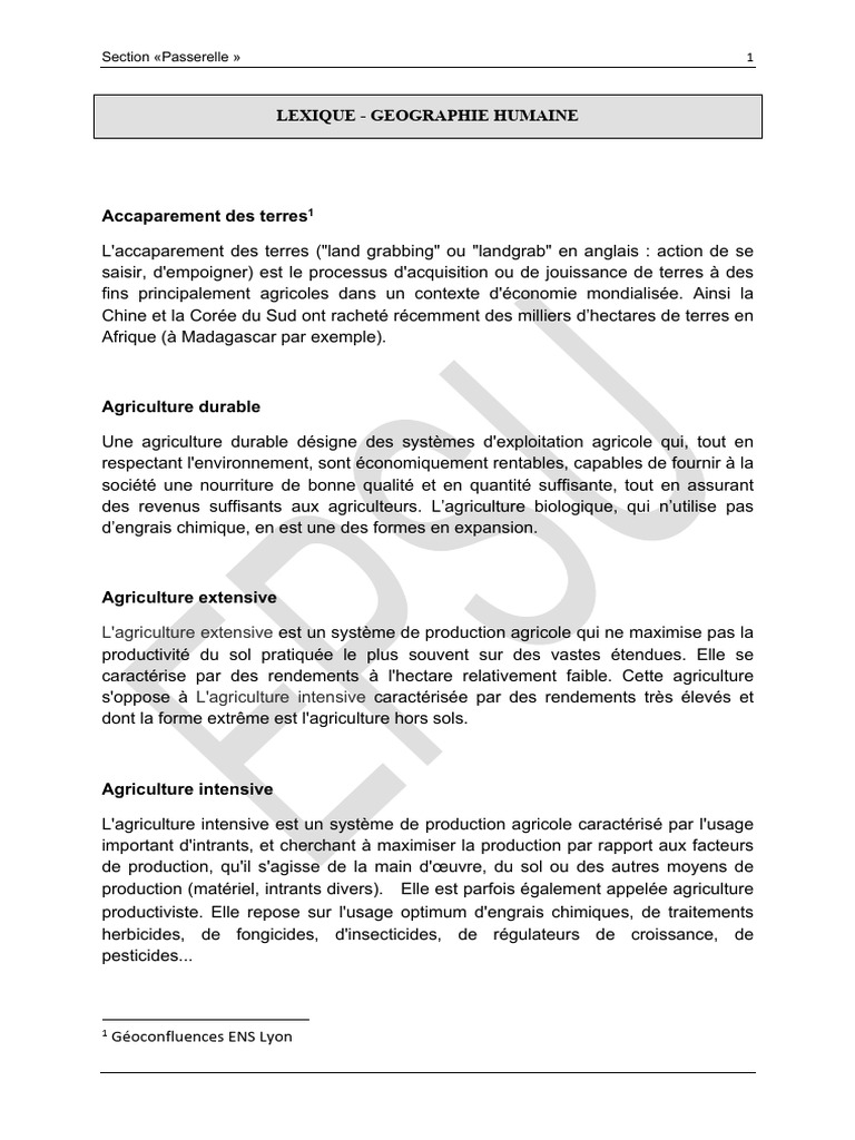 Lexique - Géographie Humaine | PDF