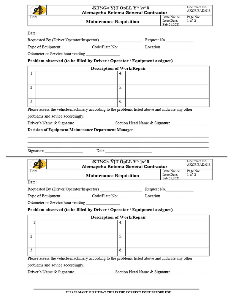 013 - Maintenance Request | PDF 013 - Maintenance Request | PDF