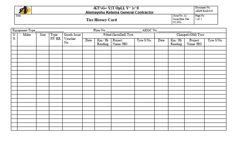018 Tyre History Card | PDF