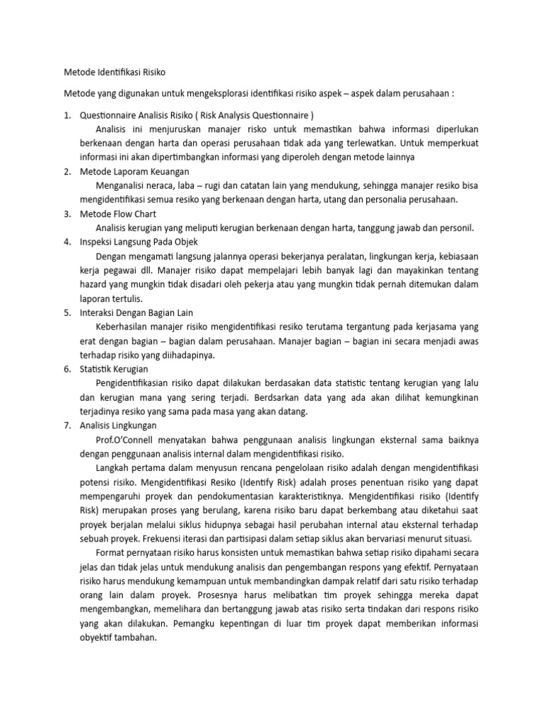 Metode Identifikasi Risiko | PDF